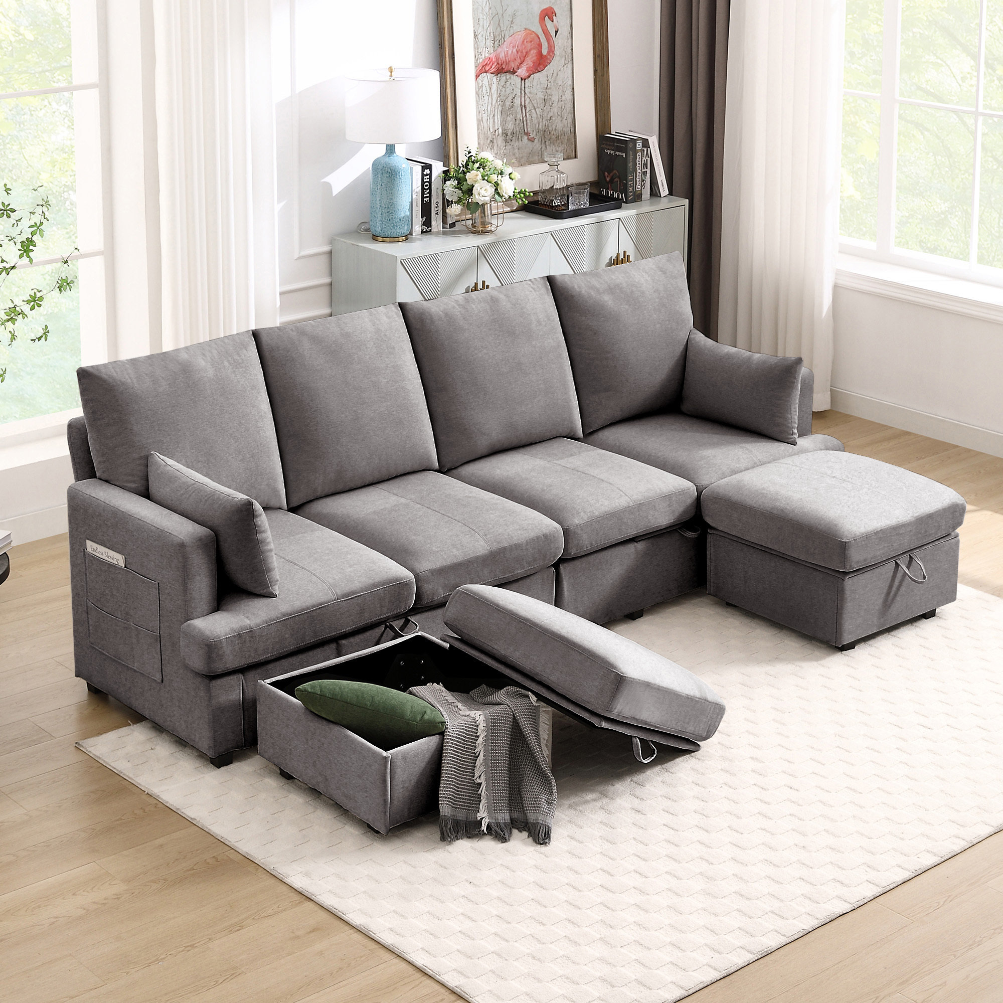 Latitude Run® Versatile u-shaped 6-seat sectional: chenille modular sofa with 2 pillows ...